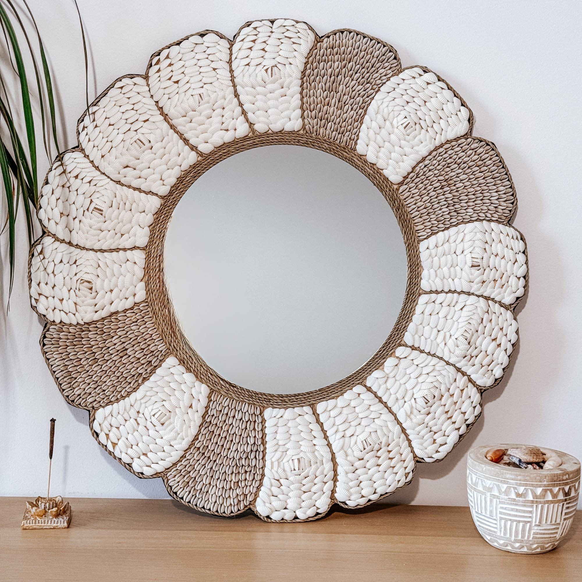 Coastal Round Mirror With Shells Mirror Beach Cottage Wall Art With ...