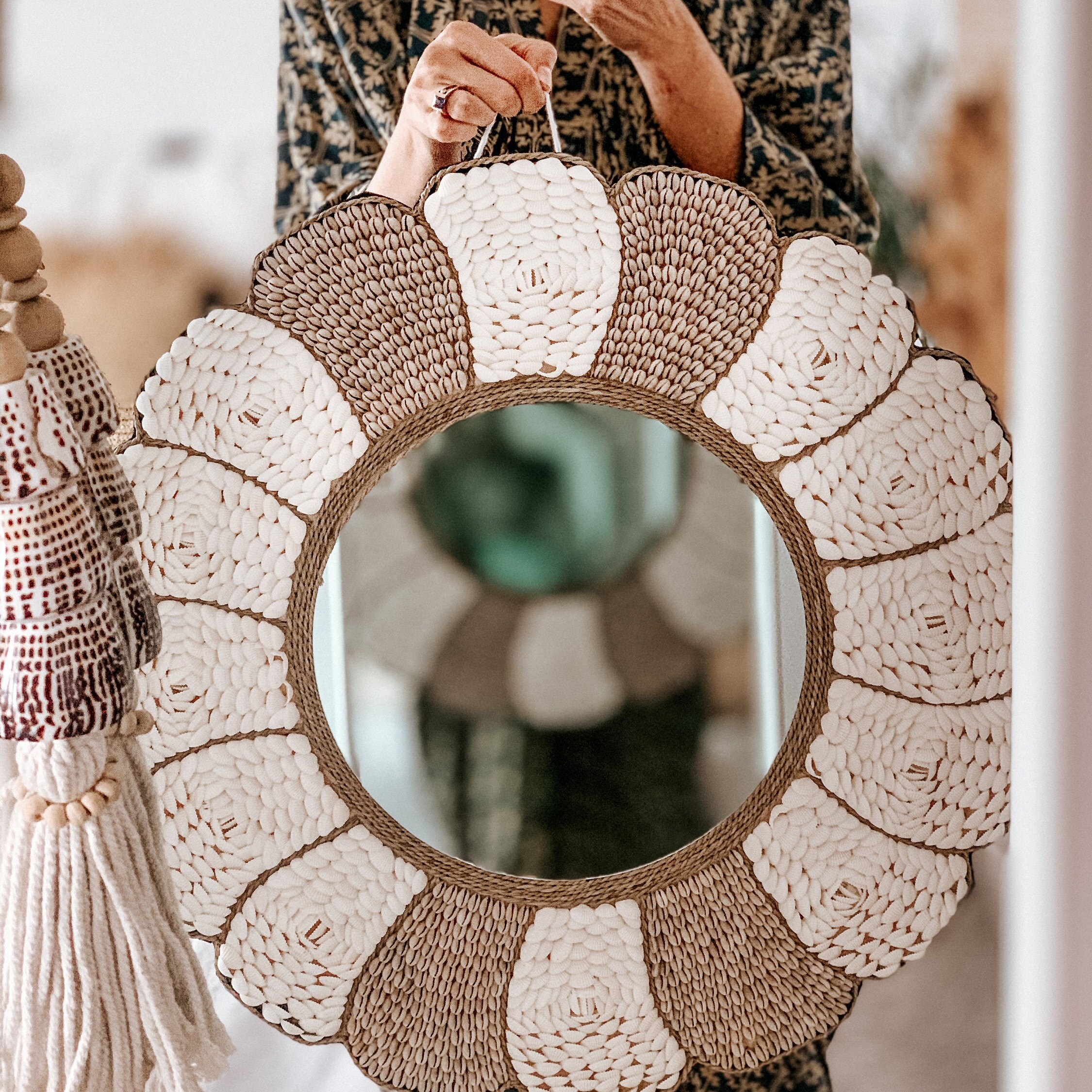 Coastal Round Mirror With Shells Mirror Beach Cottage Wall Art With ...