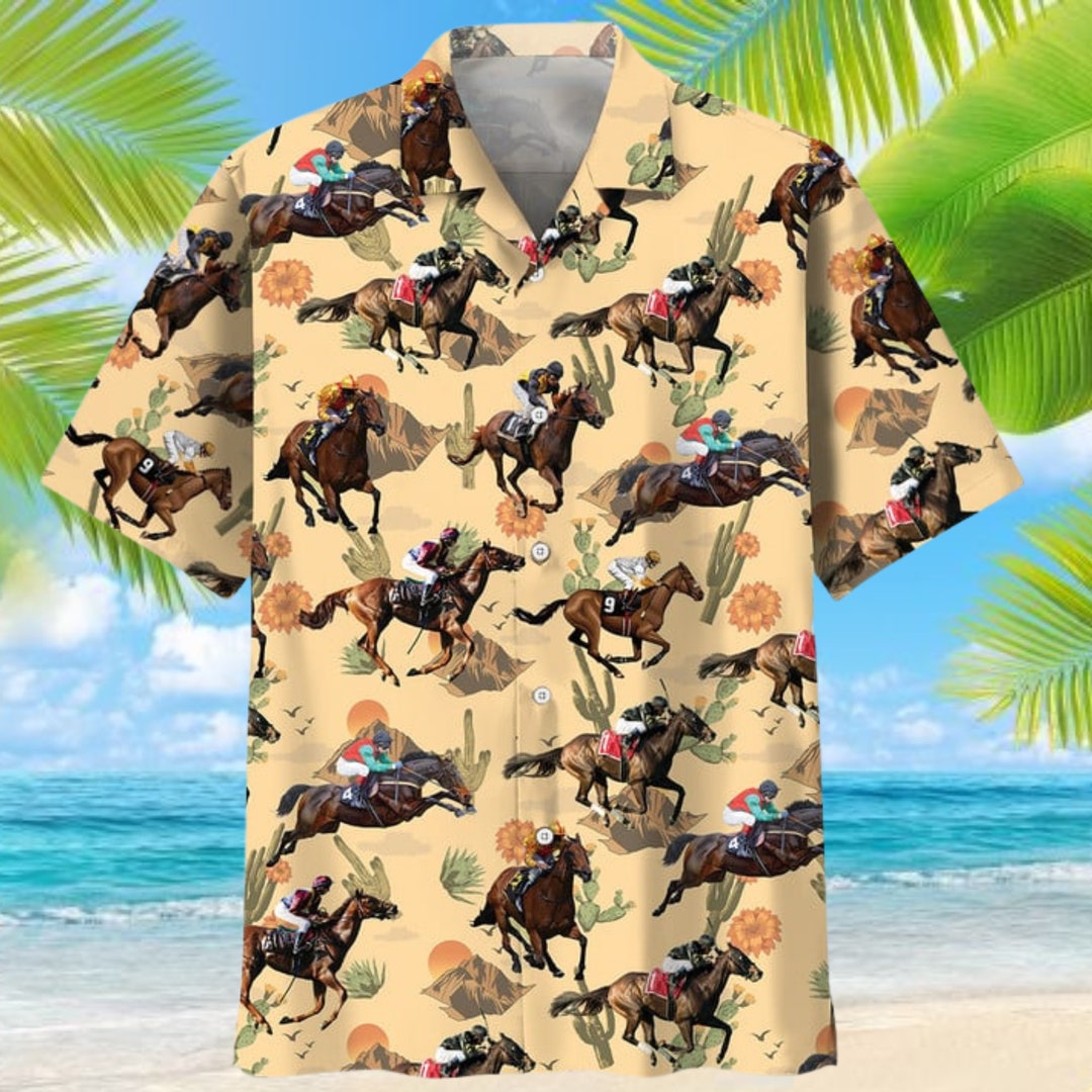 Horse Racing Desert Hawaiian Shirt , Aloha Summer Tee, Tropical Button ...