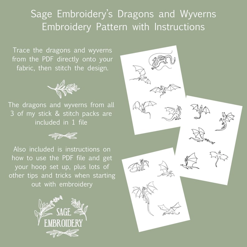Dragons and Wyverns Embroidery PDF Pattern With Instructions - Digital ...