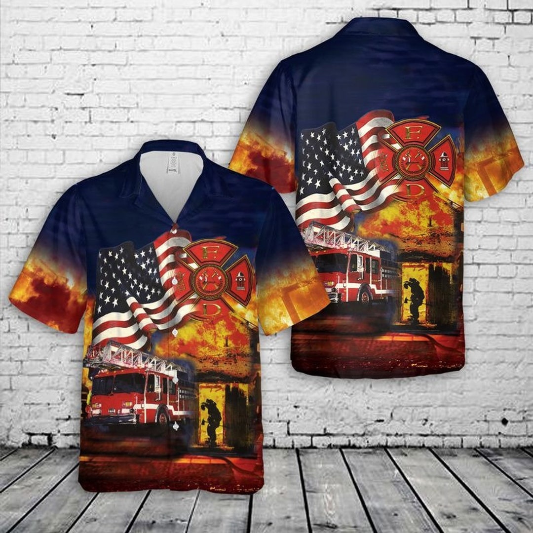 Fire Department American Flag Fighter Firemen Truck Rescue Hawaiian ...