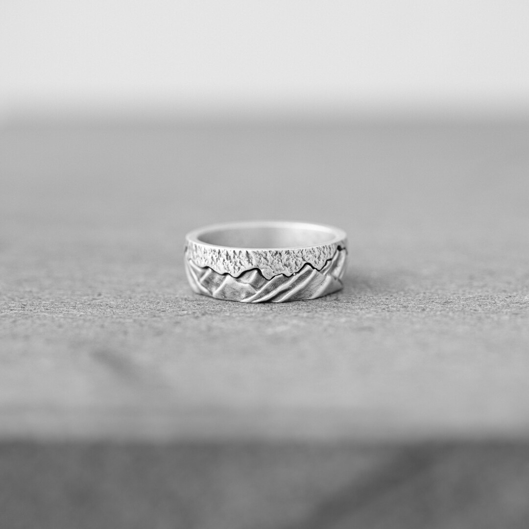 Silver Mountain Wedding Band, Nature Inspired Jewelry, Hiking Lover ...