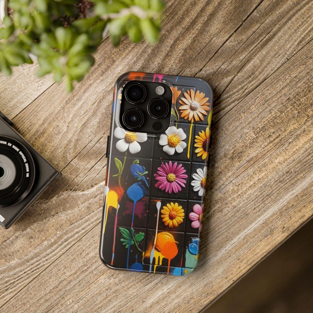 Artistic Floral Paint Drip Phone Case - Vibrant Blooms and Splatter ...