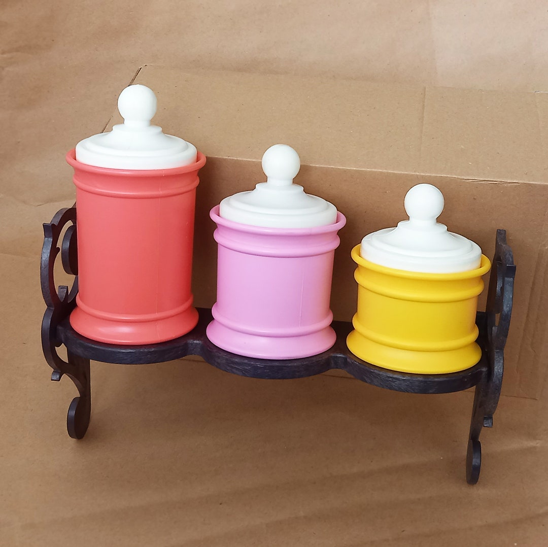 Retro Soviet Kitchen Storage Jars Set Red Pink Yellow 85mm Diameter ...
