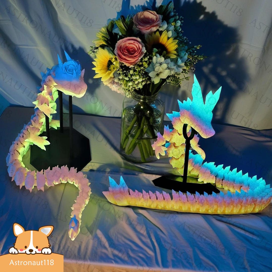 Articulated 3d Printed Glow in the Dark Gem Dragon Toy, Luminous Dragon ...