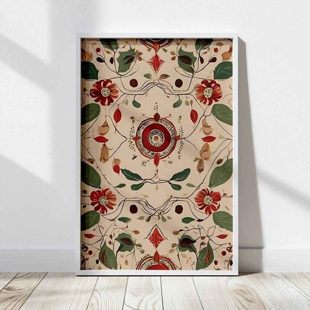 Botanical Rustic Flower Art Print, Vintage Floral Pattern Wall Decor ...