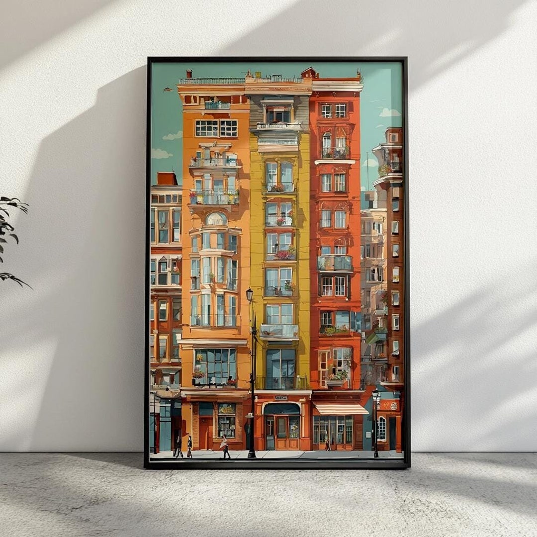 Colorful Urban Architecture Illustration Art Print, Vibrant City ...