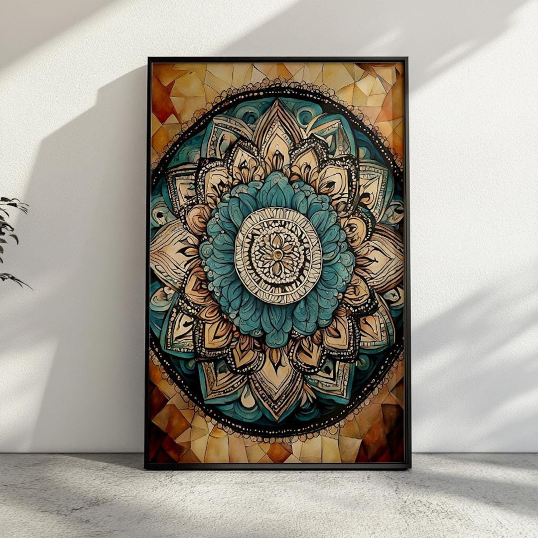 Boho Mandala Wall Art - Turquoise and Gold Sacred Geometry Print for ...