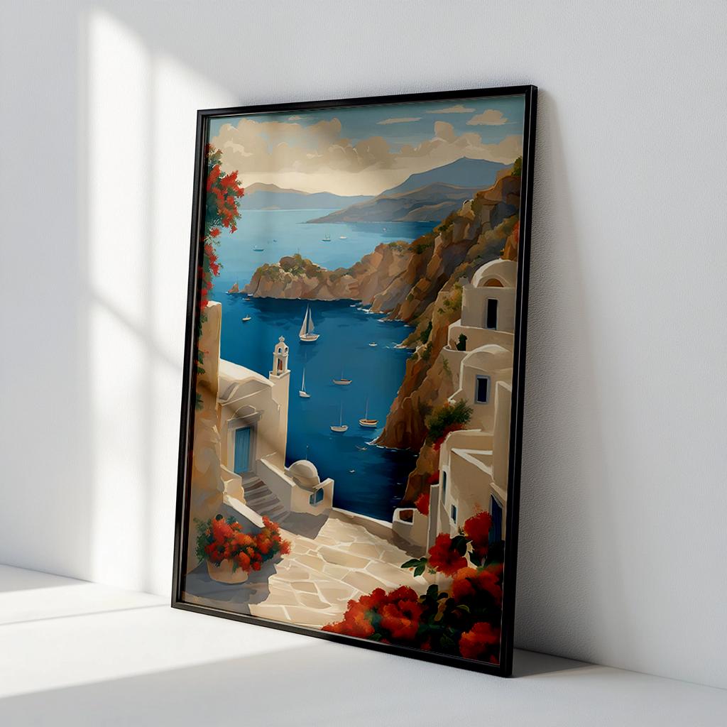 Greek Island Coastal Art Print: Tranquil White Architecture and Vibrant ...
