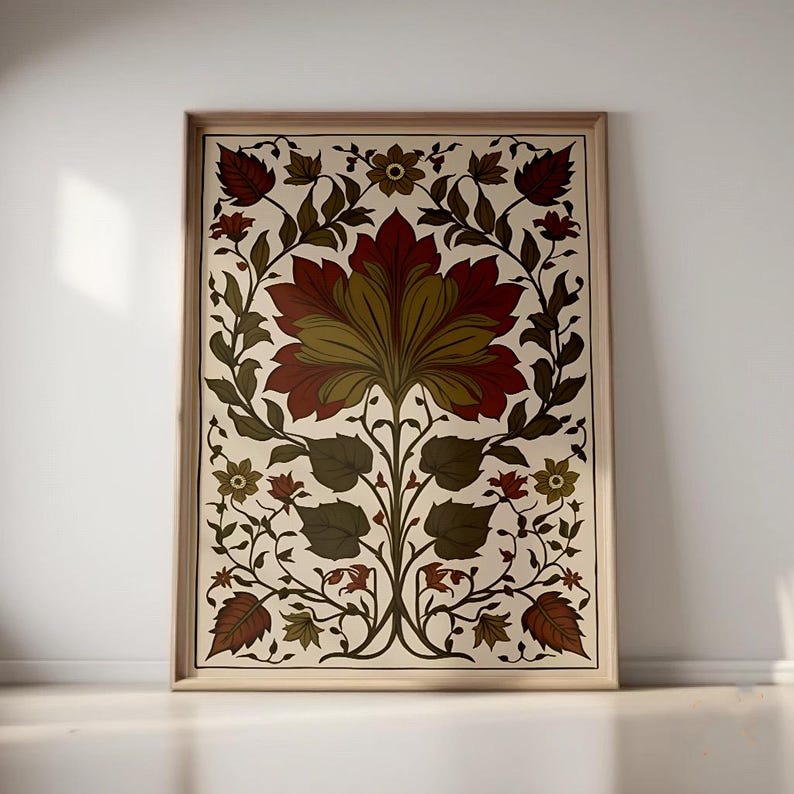 Floral Tapestry Art Printable, Decorative Flower Illustration for ...