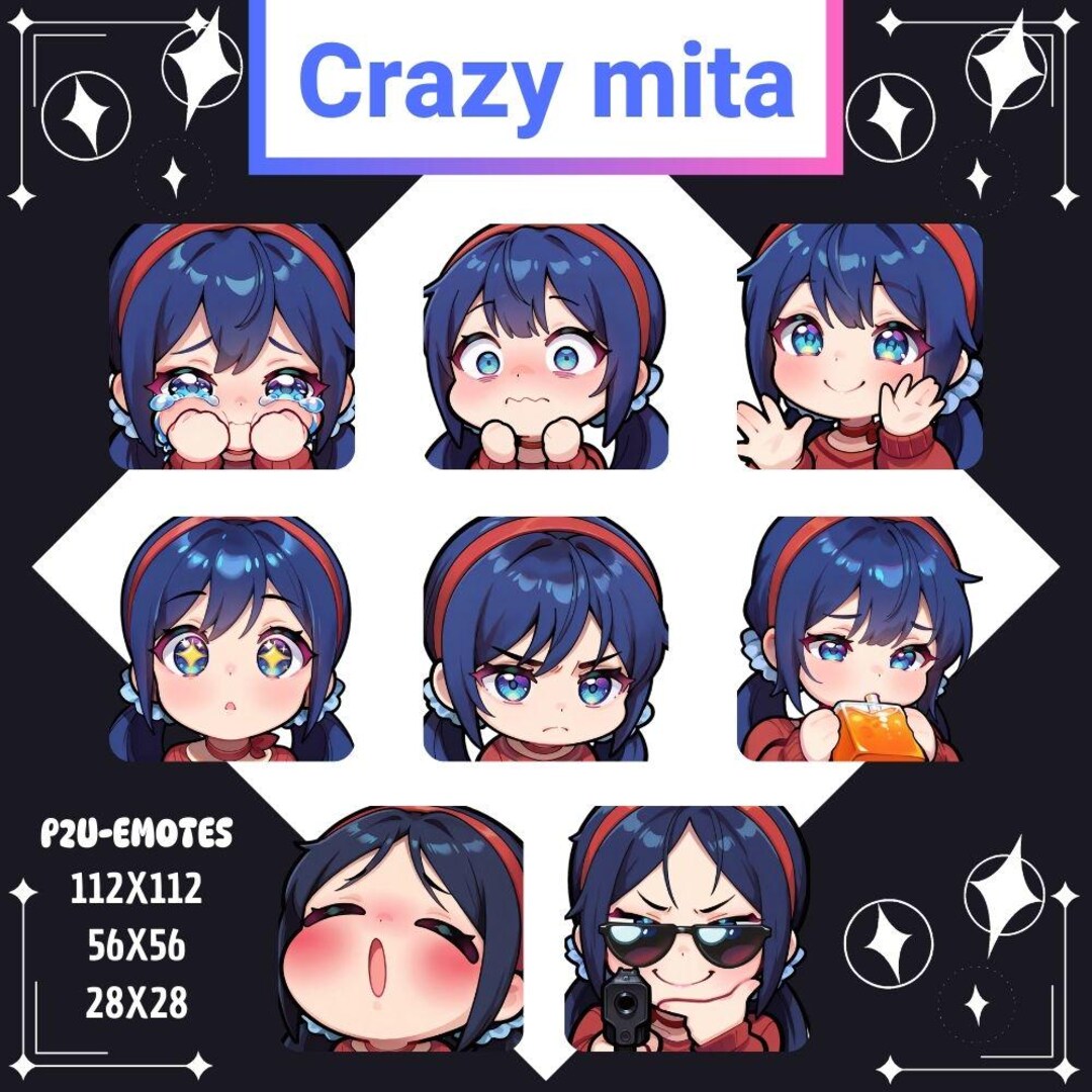 Mita Chibi Emote Pack: Kawaii Twitch/discord/kick Emotes (digital ...