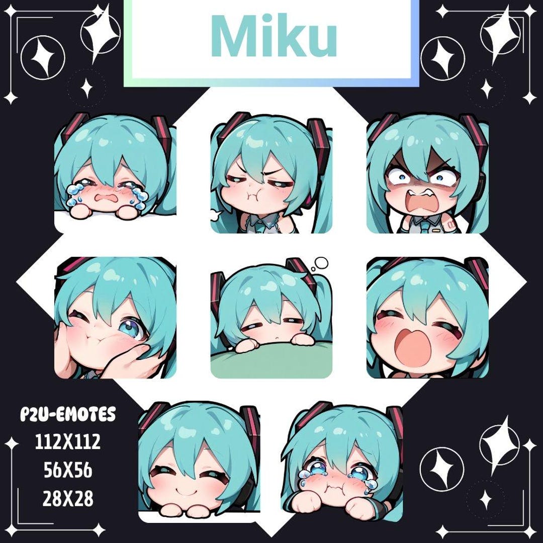 Miku Chibi Emote Pack Kawaii Streaming Assets Digital Download Etsy