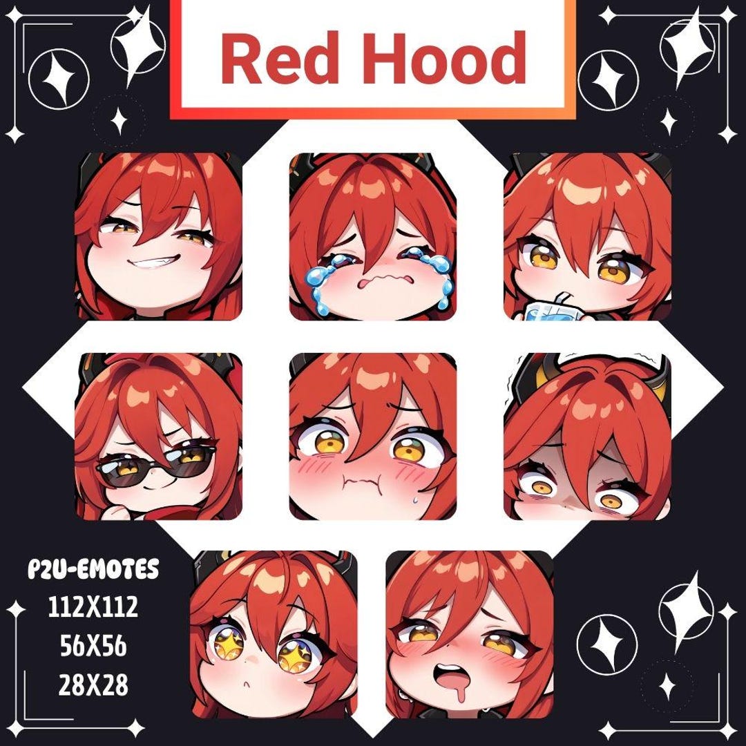 Twitch Emote Pack 8x, Red Hood NIKKE, Discord Emote, Chibi, Kawaii ...