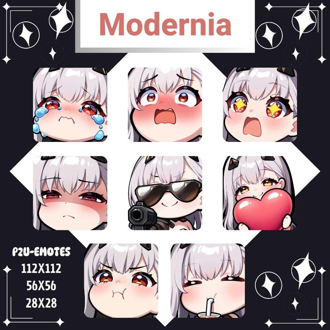 Modernia NIKKE Emote Pack: Kawaii Chibi Twitch/discord Emotes (digital ...