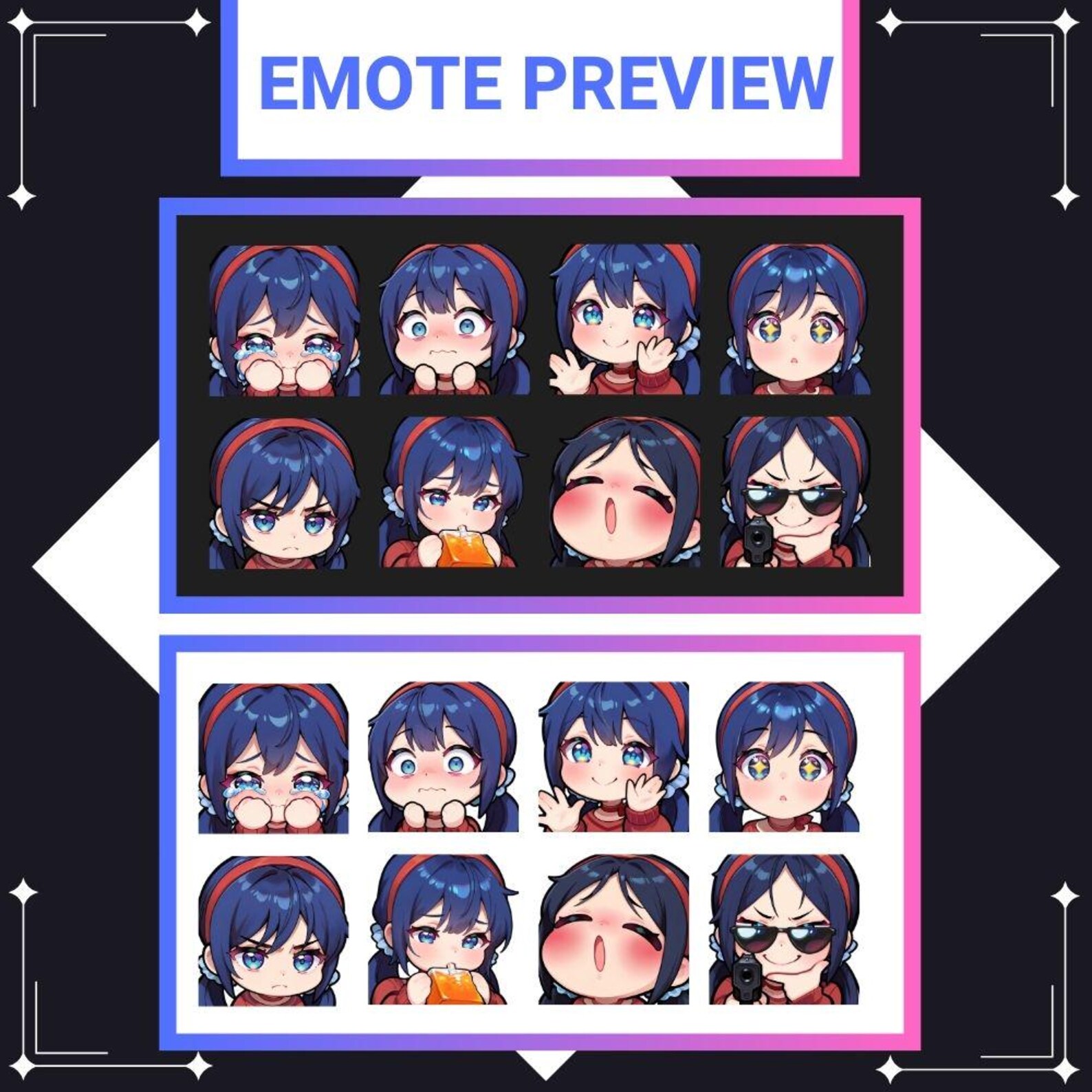 Mita Chibi Emote Pack: Kawaii Twitch/discord/kick Emotes (digital ...