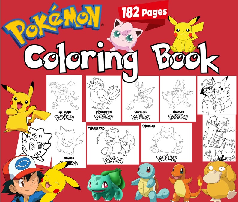 The World of Pokemon Giant Coloring Book, 182 Pages, Kids & Fan Art ...