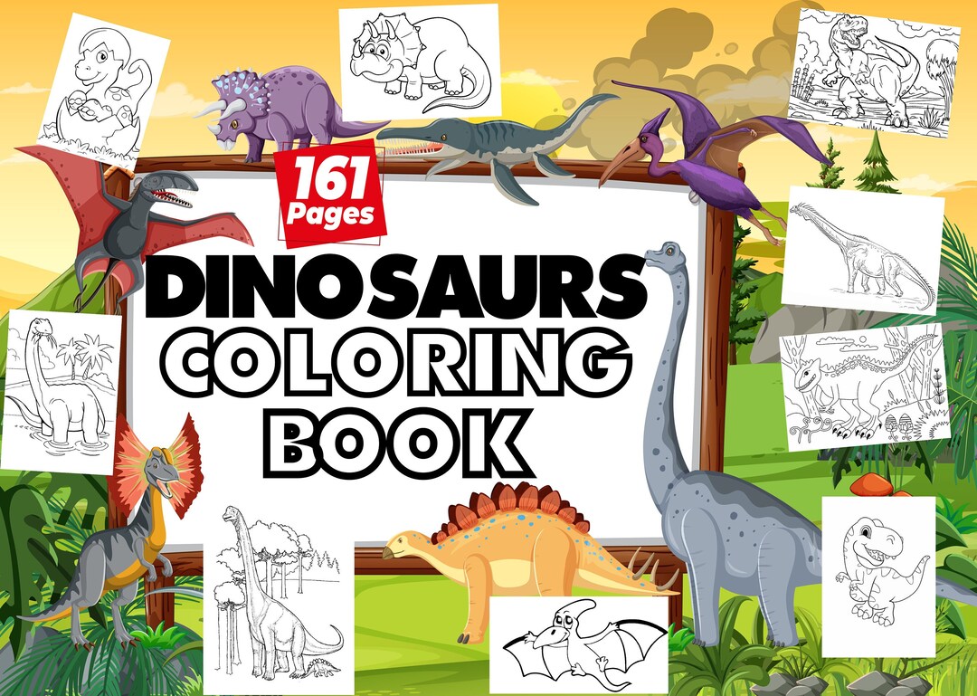 Dinosaur World: 161 Page Jumbo Coloring Adventure, Kids Art, Instant ...
