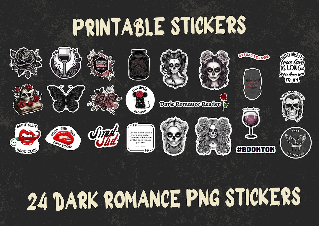 24 Digital Dark Romance Reader Stickers, Printable Dark Romance Booktok ...