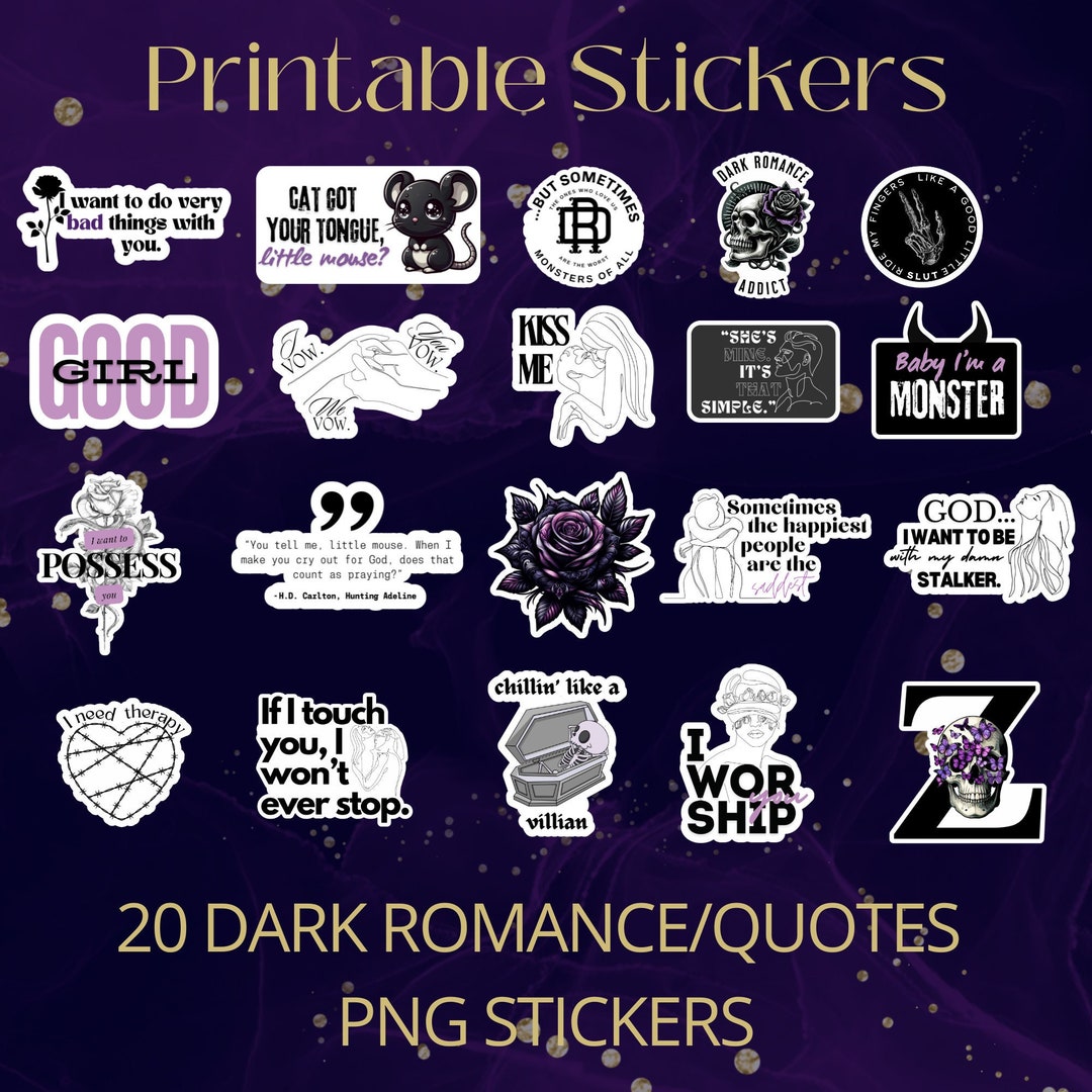 20 Digital Dark Romance Reader Stickers, Printable Dark Romance Booktok ...