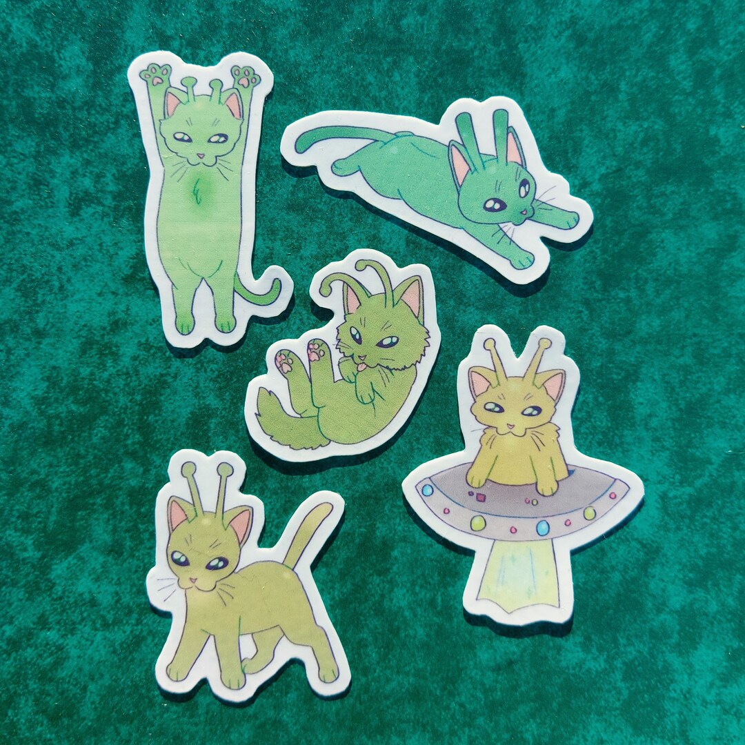 5pcs Alien Cats Meme Ufo Kawaii Cute Glossy Sticker Pack - Etsy