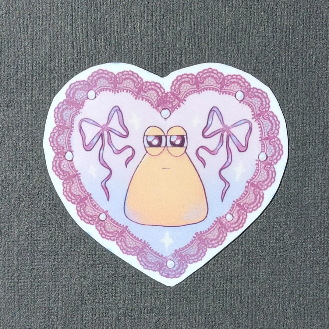 Coquette Bow Pou Glossy Sticker Cute Kawaii Cursed Meme - Etsy
