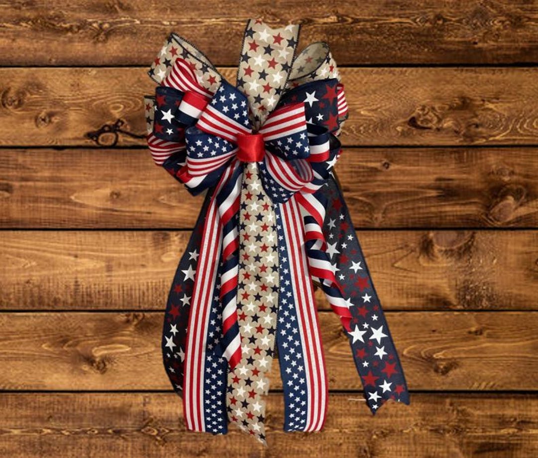Patriotic Bow for Door Hanger, Mailbox, Wreath, Tree, Lantern, Gift ...