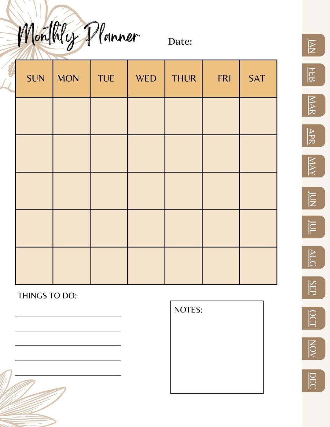 Beige Minimalist 12-month Monthly Planner With Side Tabs - Etsy