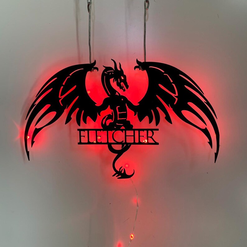 Custom Dragon Metal Sign With LED Lights, Dragon Name Metal Art, Dragon ...