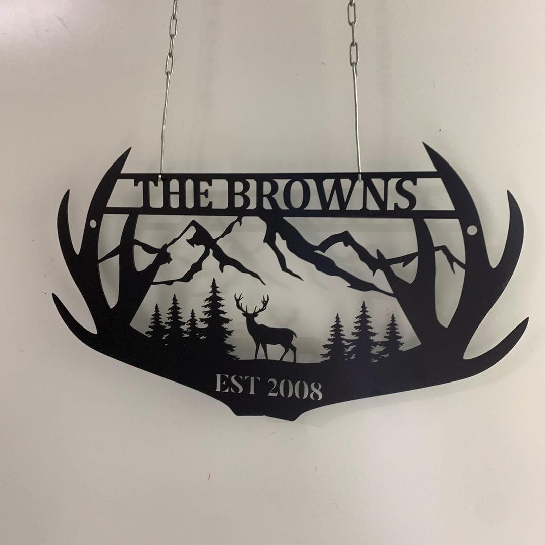 Custom Deer Antler Metal Wall Art, Personalized Family Name Sign, Metal ...