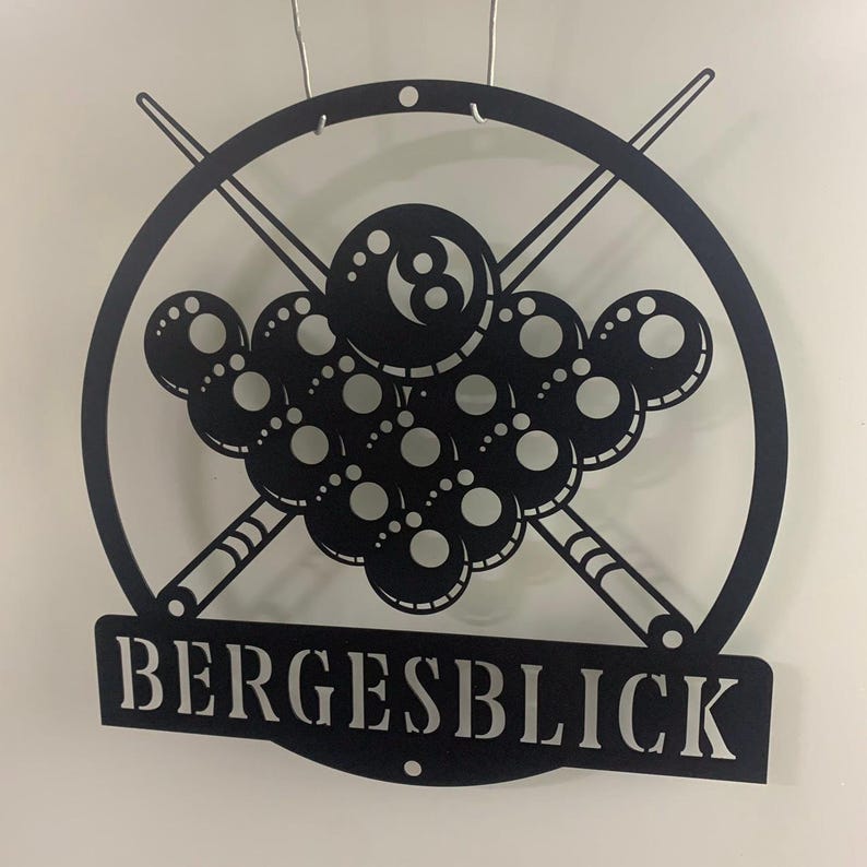 Custom Billiards Metal Wall Art, Personalized Billiards Room Metal Name ...