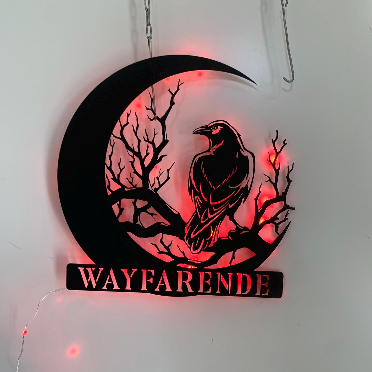 Custom Raven on Crescent Moon Metal Wall Art With LED Light ...