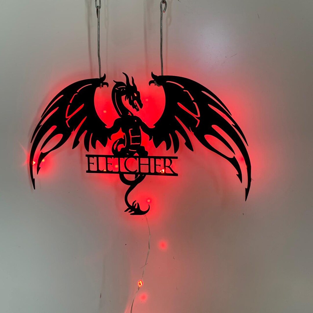 Custom Dragon Metal Sign With LED Lights, Dragon Name Metal Art, Dragon ...