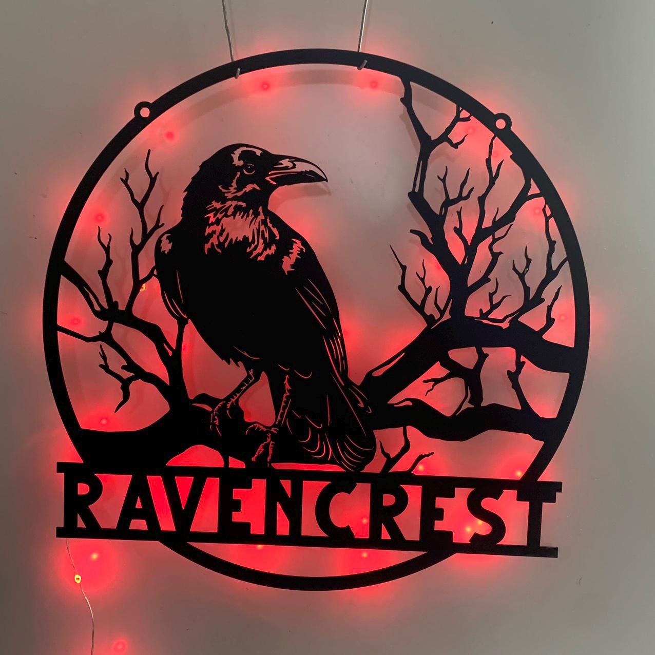 Custom Black Raven Metal Sign With LED Lights, Personalized Crow Birds ...