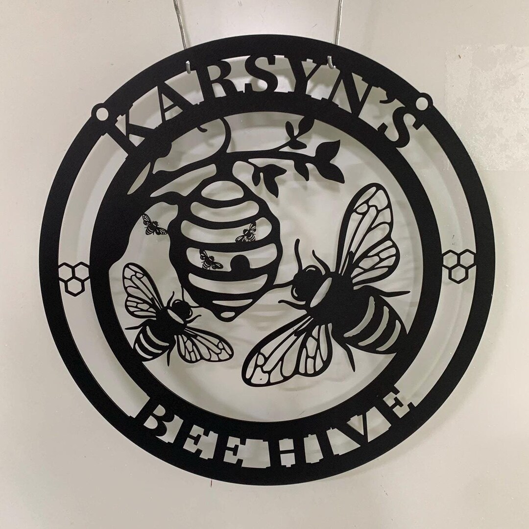 Personalized Honey Bee Metal Wall Art With Name, Bee Hive Metal Sign ...