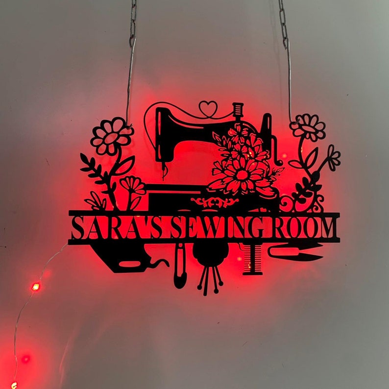 Custom Floral Sewing Machine Metal Wall Art With LED Lights ...