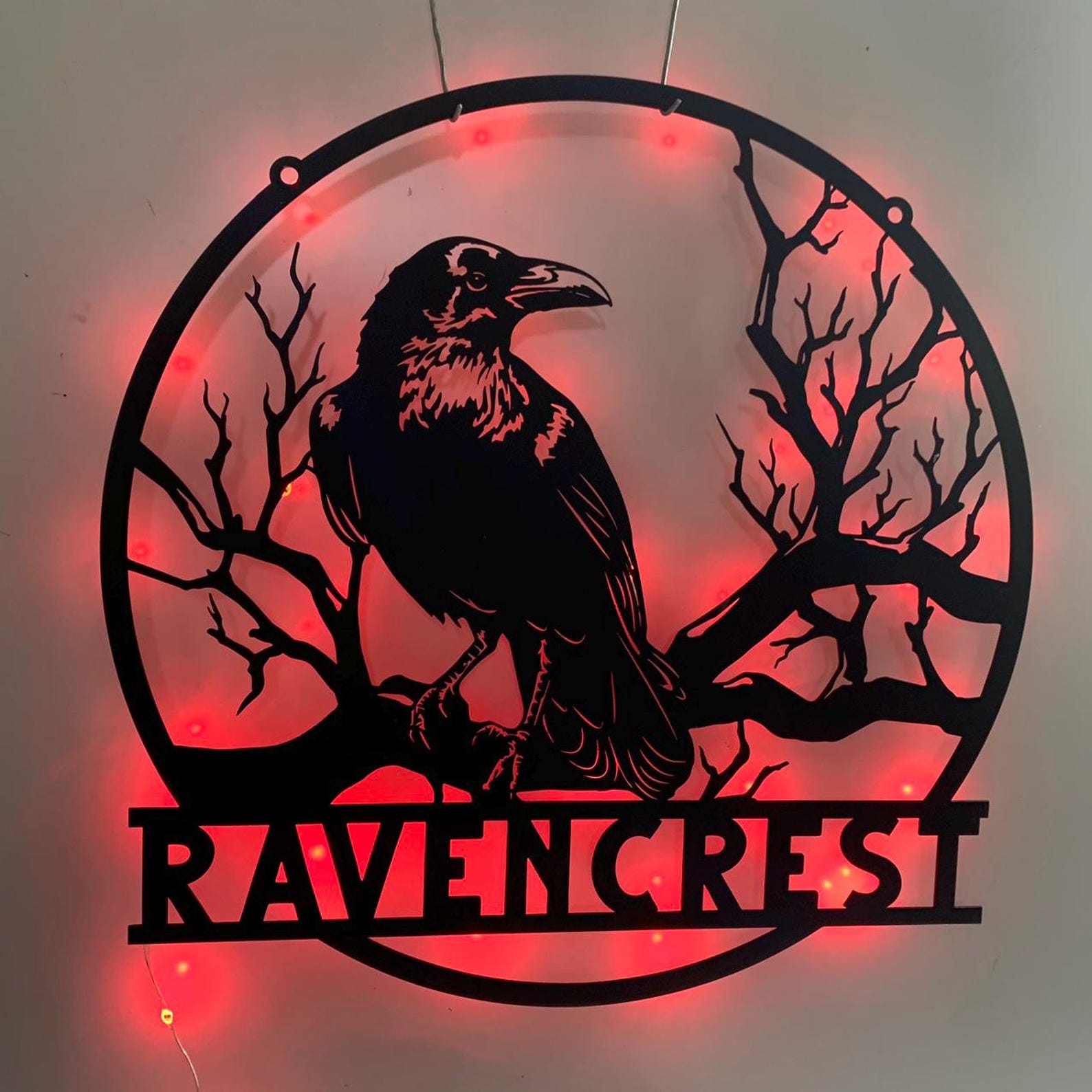 Custom Black Raven Metal Sign With LED Lights, Personalized Crow Birds ...