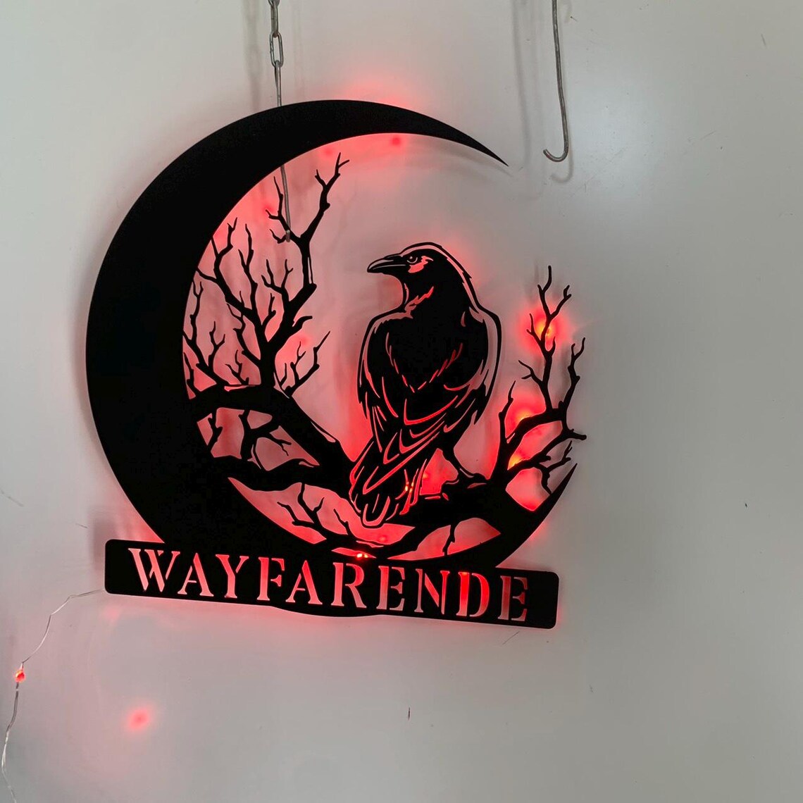 Custom Raven on Crescent Moon Metal Wall Art With LED Light ...