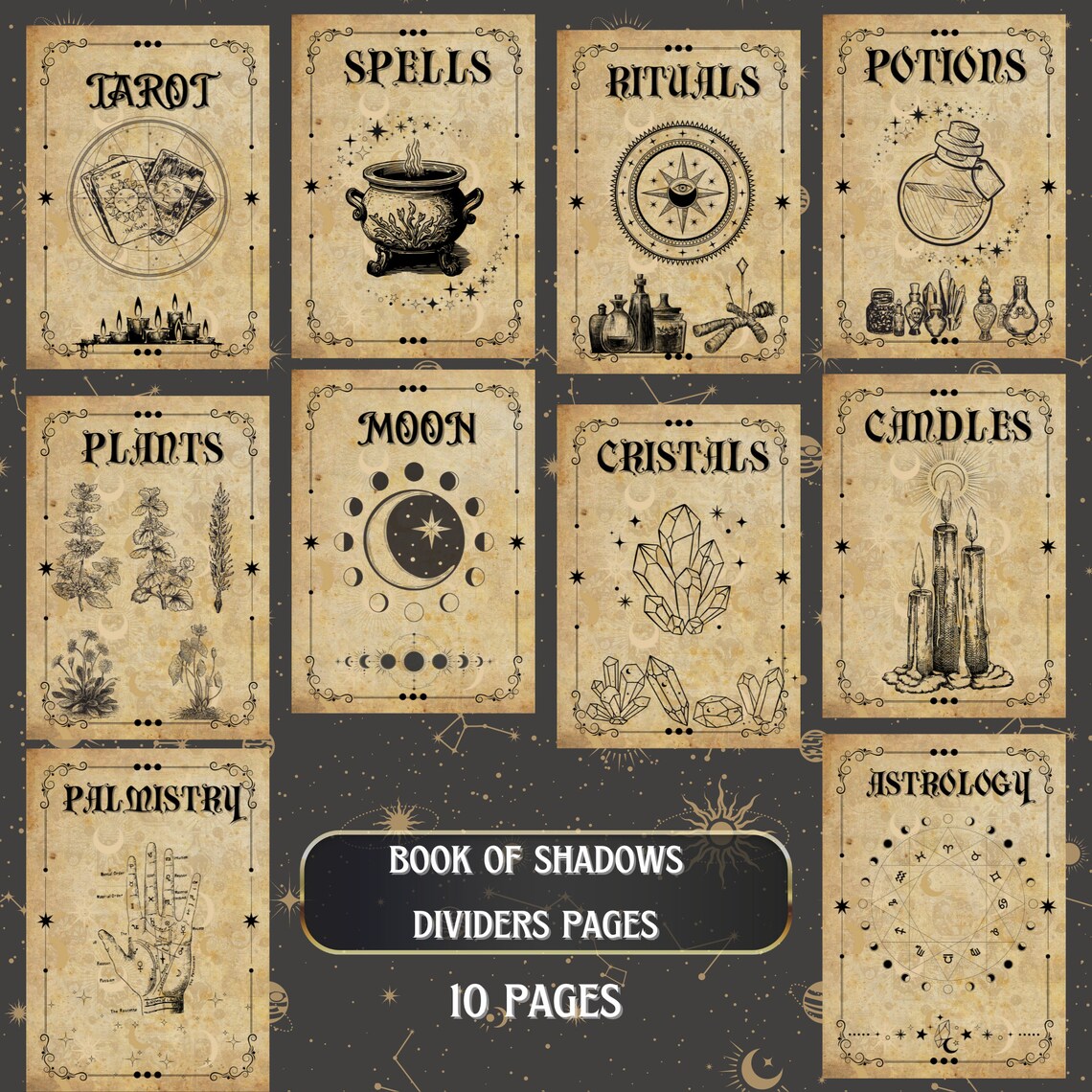 Book of Shadows Dividers Pages • Printable • Wicca • Digital File Only ...