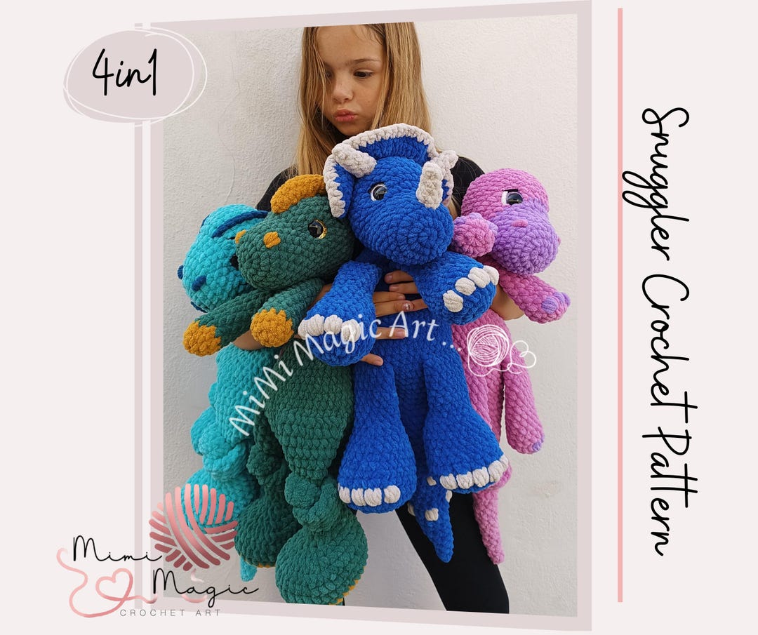 Dinosaur Snuggler Crochet Patterns: Amigurumi T-rex, Triceratops ...