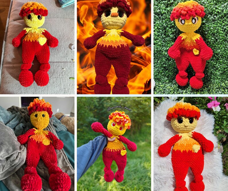 Fire Elements Crochet Pattern: Amigurumi Snuggler Plush Toy (PDF ...