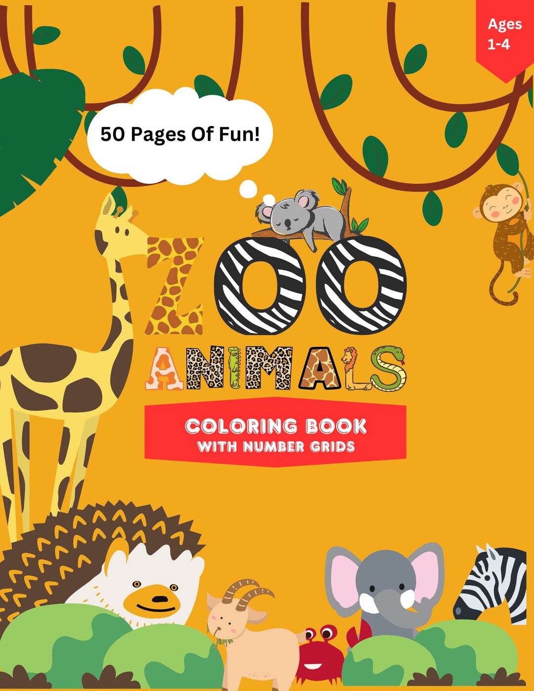 Engaging Zoo Animals Coloring Book With Number Grids: for Kids Aged 1-4 ...
