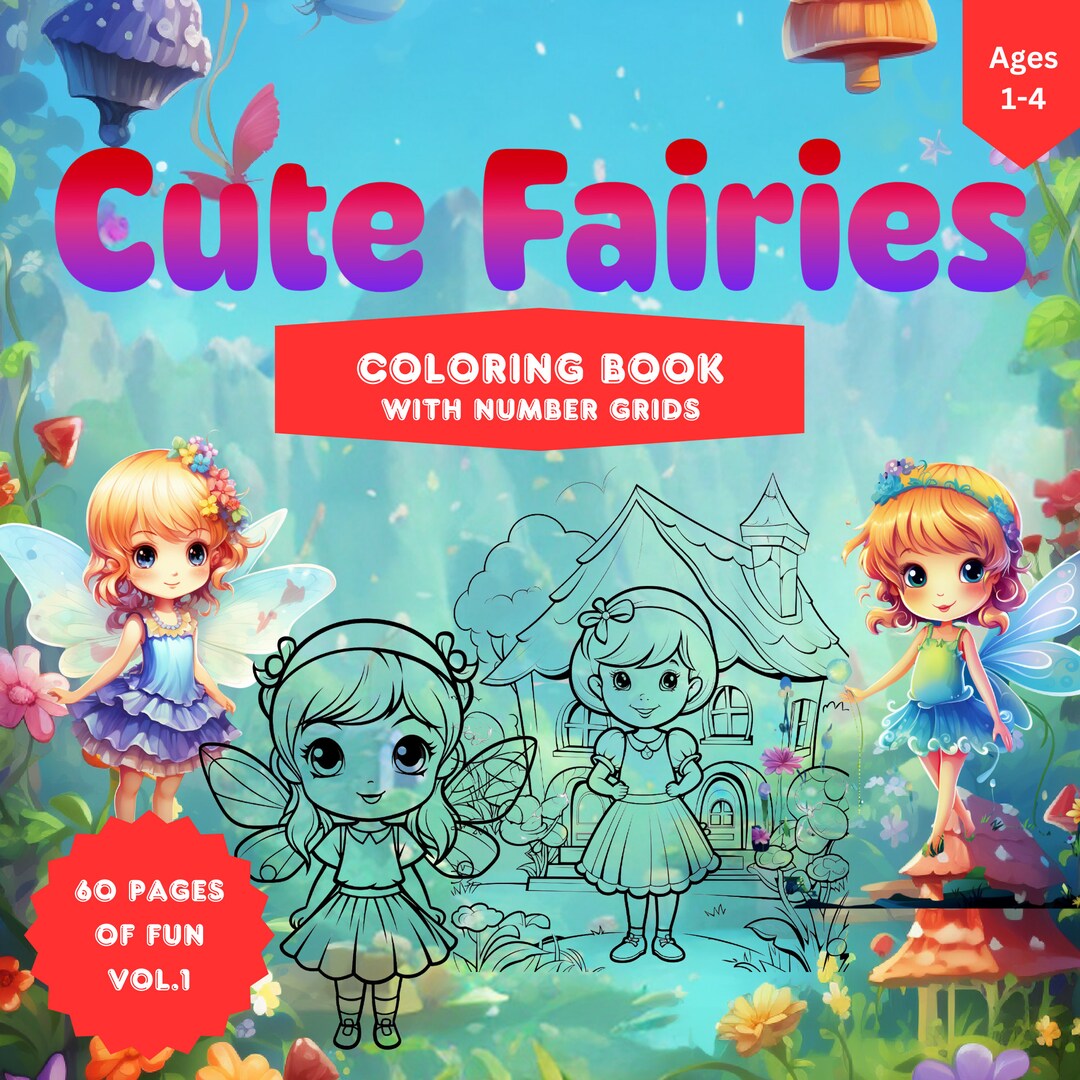 Cute Fairy Coloring Book With Number Grids: 60 Pages of Enchanting ...