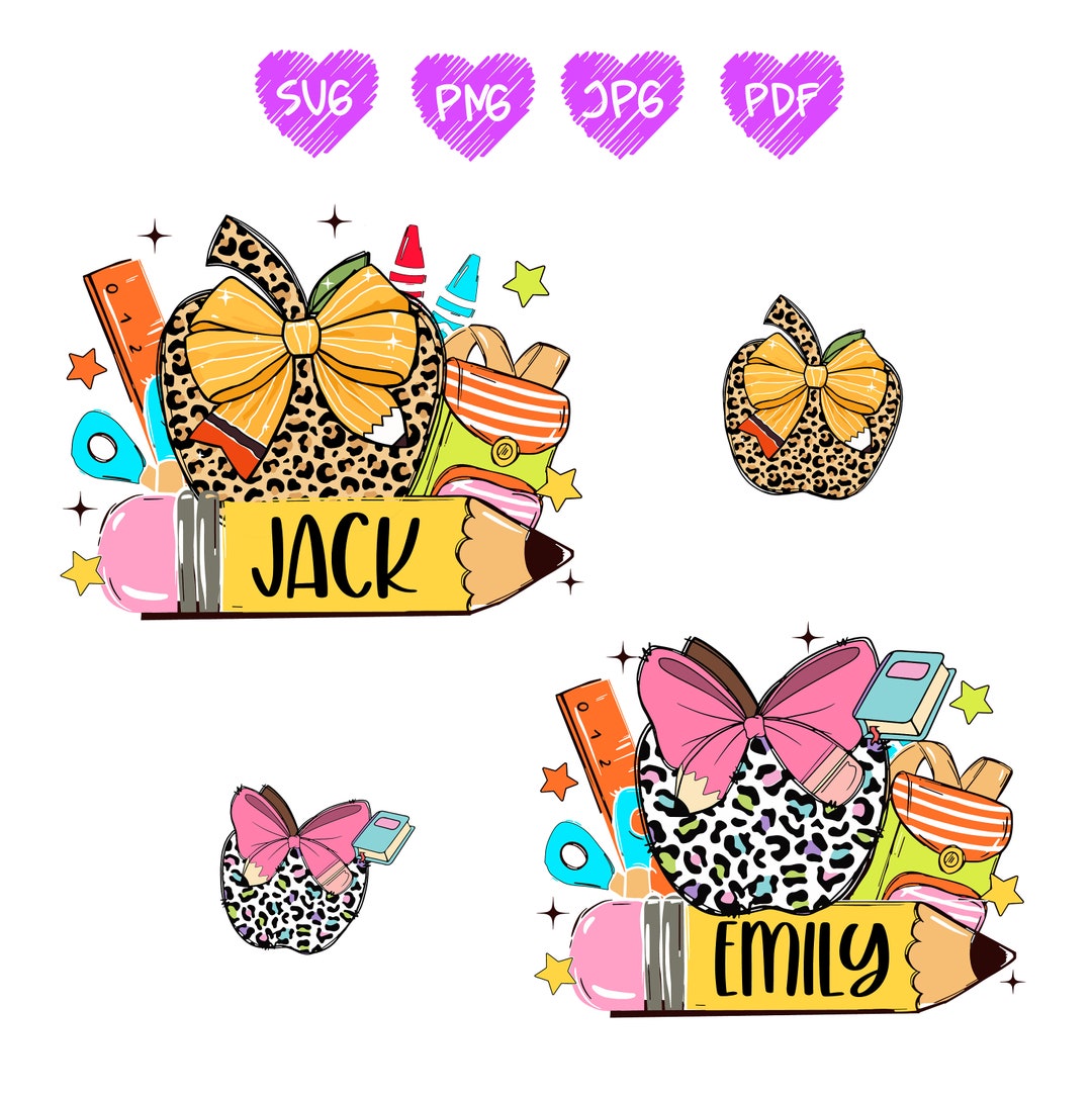 Personalized Name Kids SVG PNG Bundle, Back to School Png, Retro Apple ...