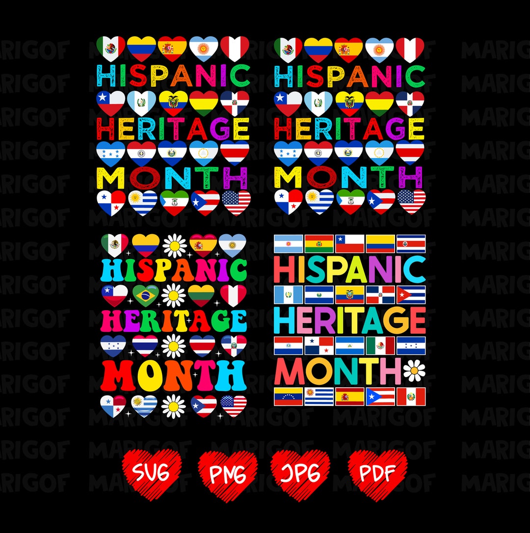 Retro National Hispanic Heritage Month Flag Heart Roots Latino Svg Png ...