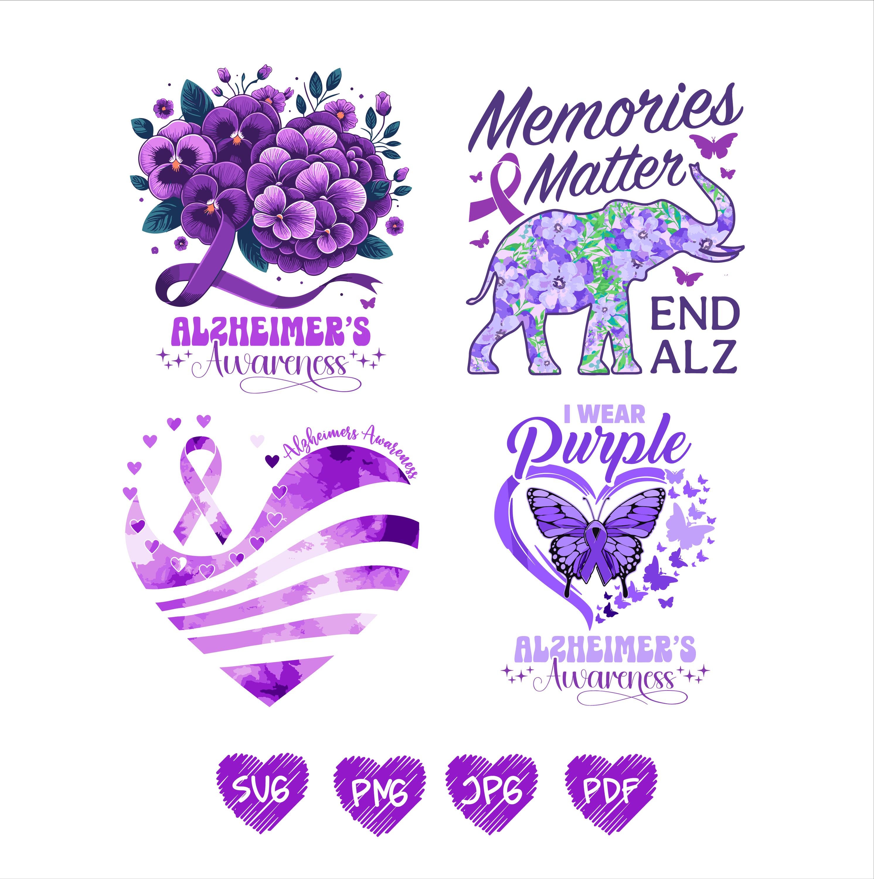 Alzheimer's Awareness Png Svg Bundle, Purple Ribbon, Alzheimer's ...
