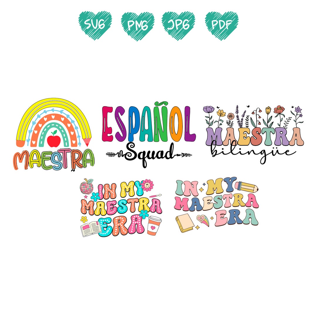Retro Maestra Bundle Png Svg, Spanish Teacher Bundle, Bright Doodle ...