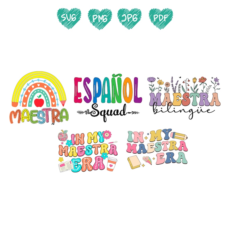 Retro Maestra Bundle Png Svg, Spanish Teacher Bundle, Bright Doodle ...