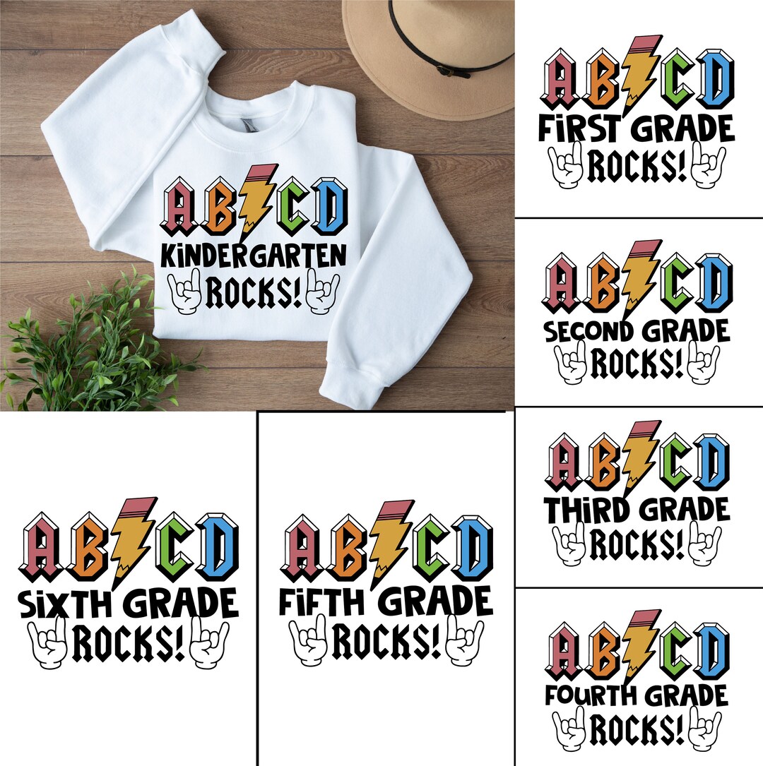 ABCD First Grade Rocks SVG PNG, Pencil Lightning Bolt, Back to School ...