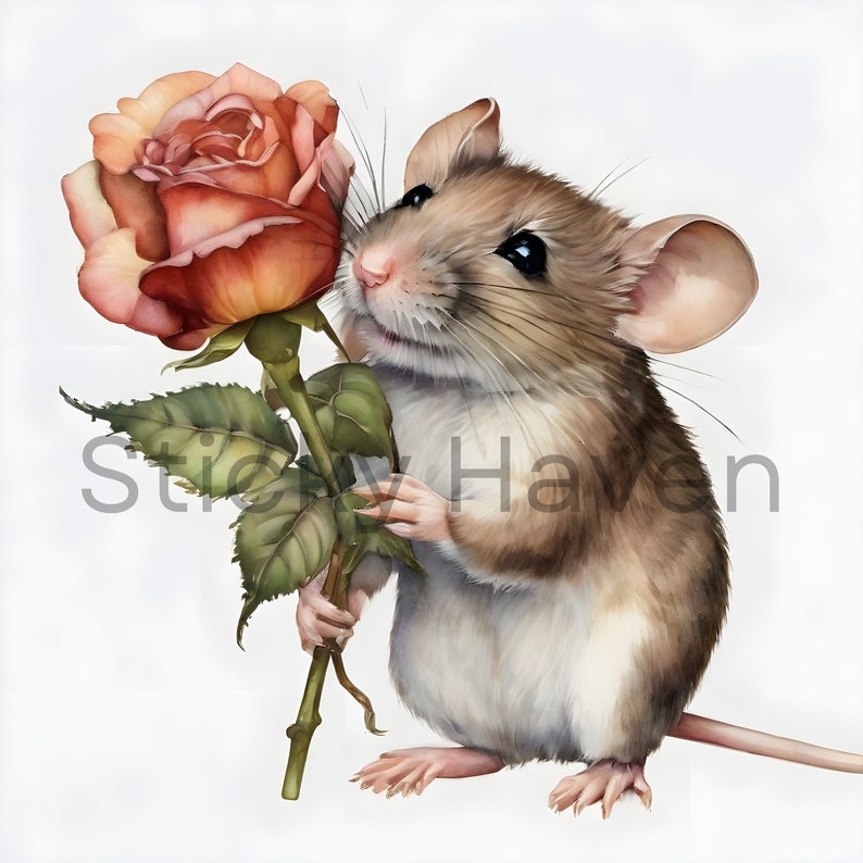 13 High Quality Artworks of Cute Mice With Flowers Jpgs Card Making ...