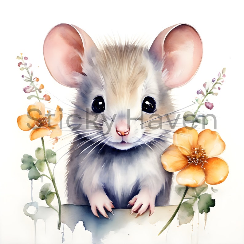 13 High Quality Artworks of Cute Mice With Flowers Jpgs Card Making ...